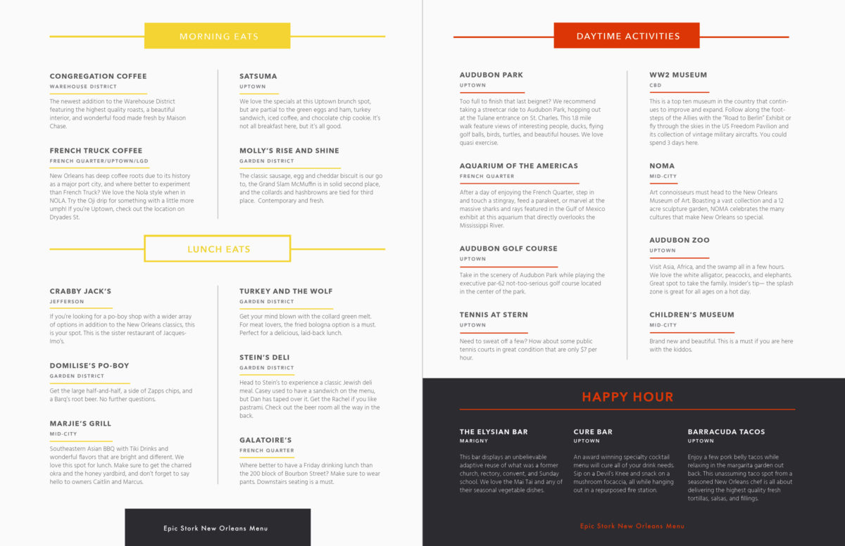 New Orleans Menu 2022 - PDF | Epic Stork